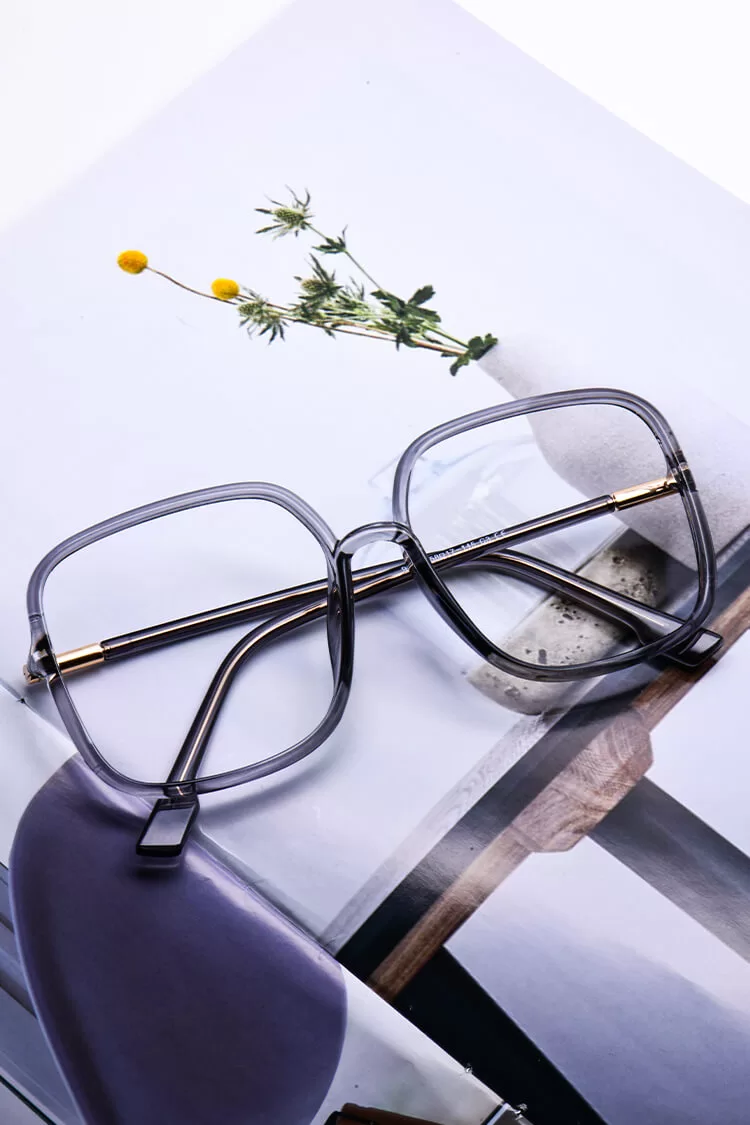 95614 Square Gray Eyeglasses Frames | Leoptique